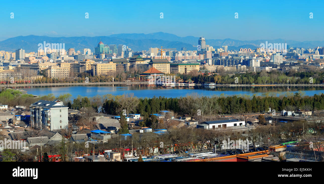 Beijing architecture and city skyline in the morning with blue sky ...