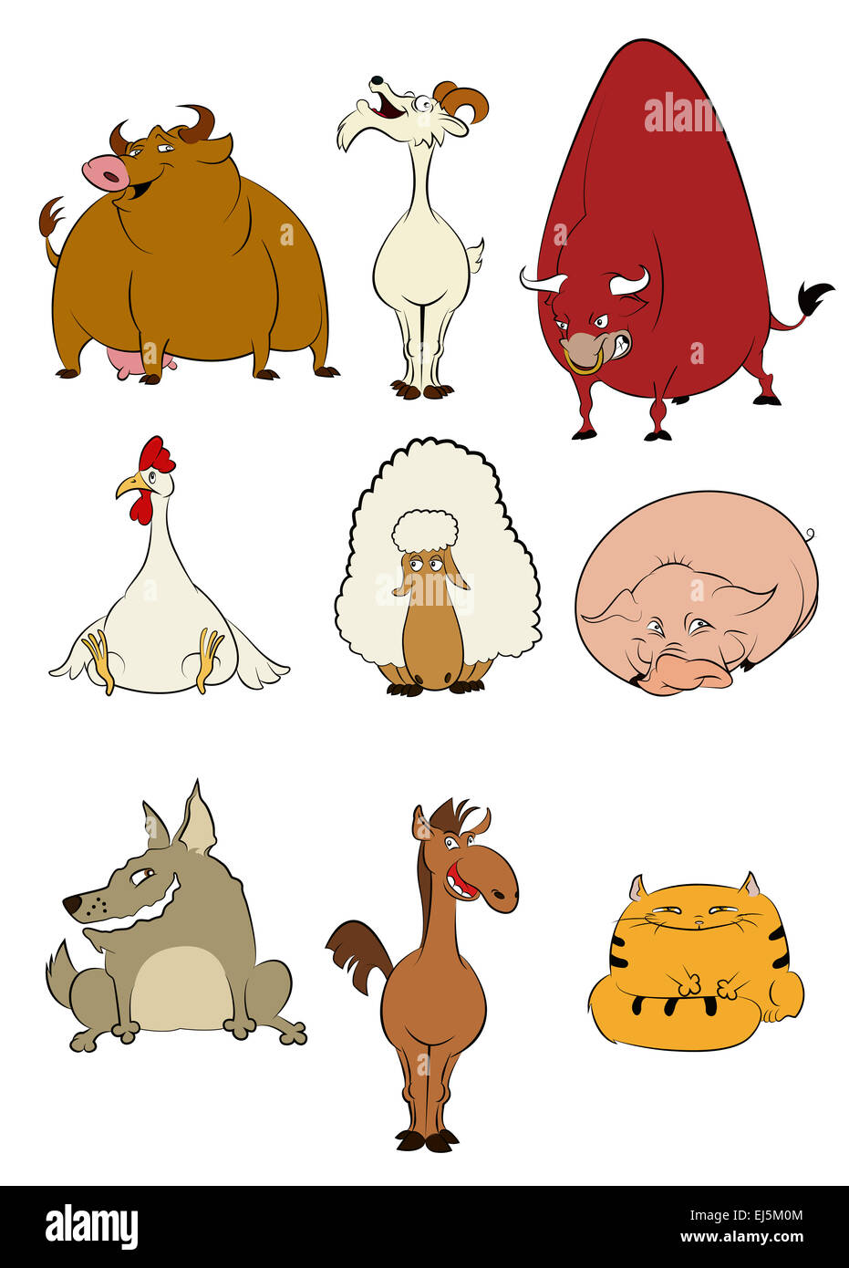 Vector image of collection of Domestic cartoon animals Stock Photo - Alamy