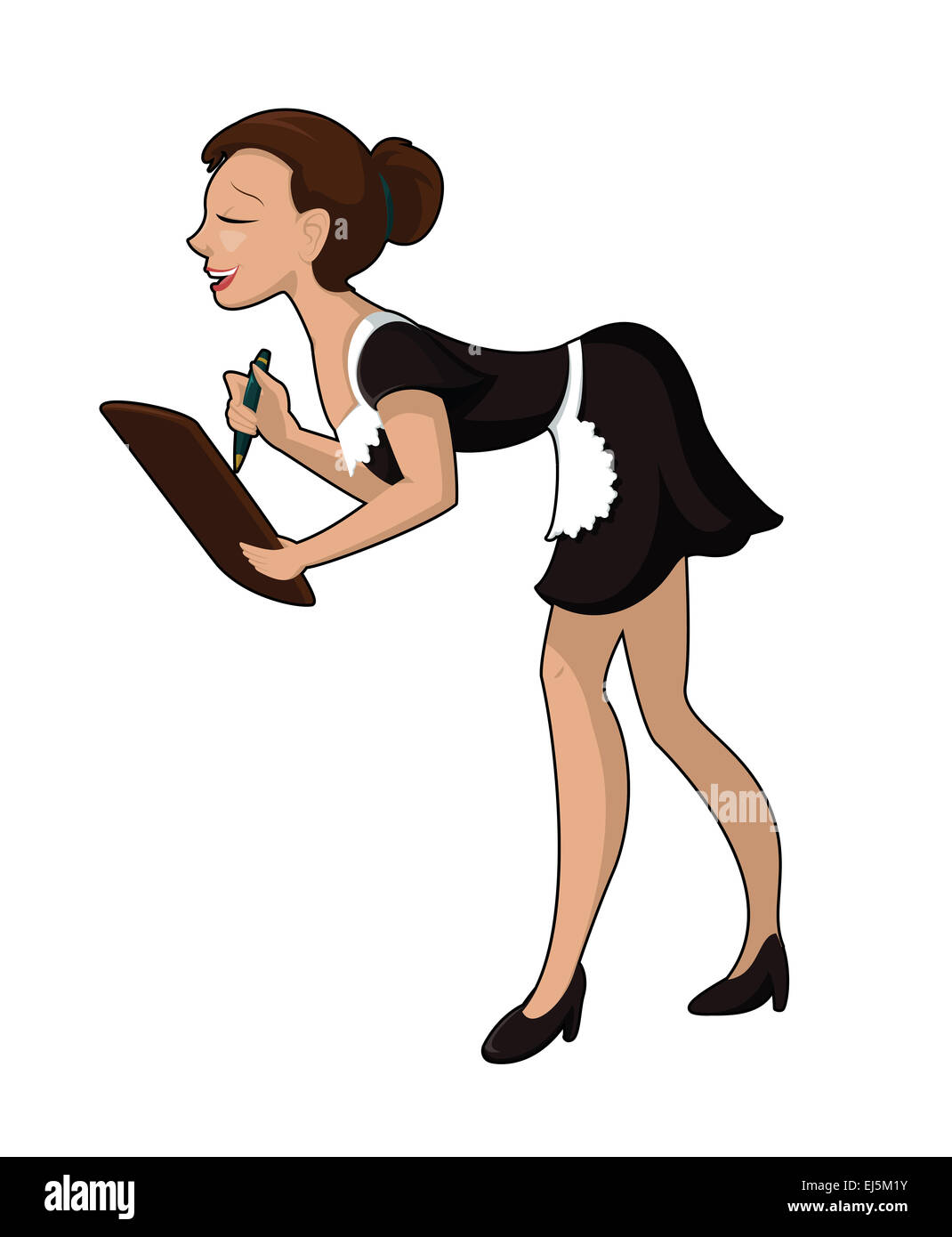 Vector image of cute cartoon waitress with a pen Stock Photo - Alamy