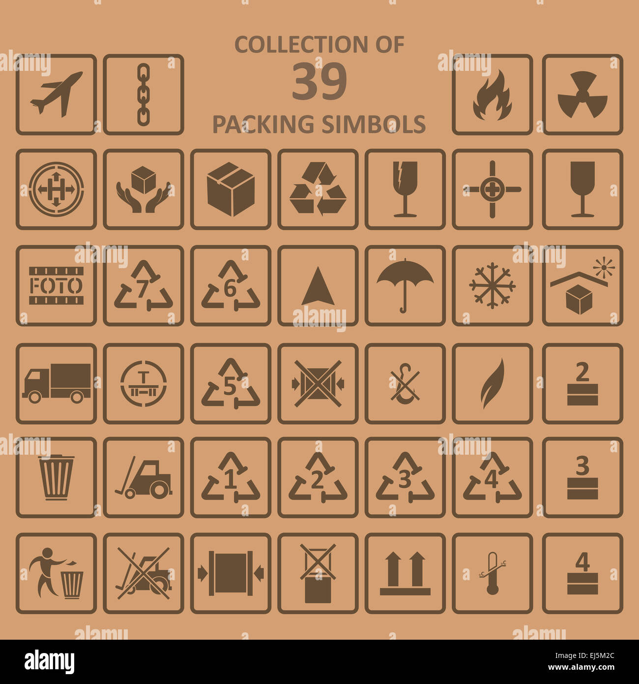 Collection of the packing simbols on backgrownd Stock Photo - Alamy