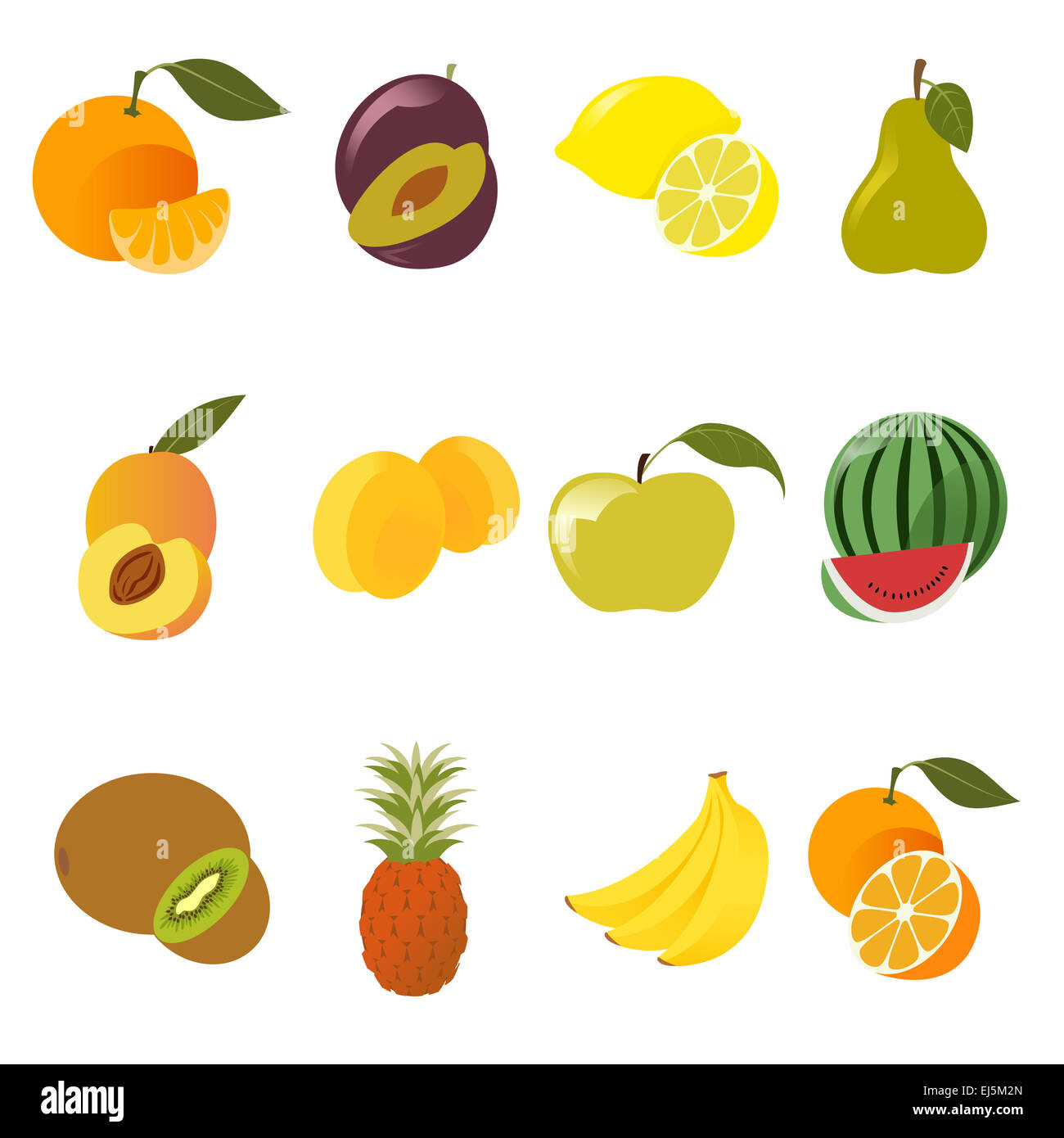 Vector image of collection of fruit icons Stock Photo - Alamy