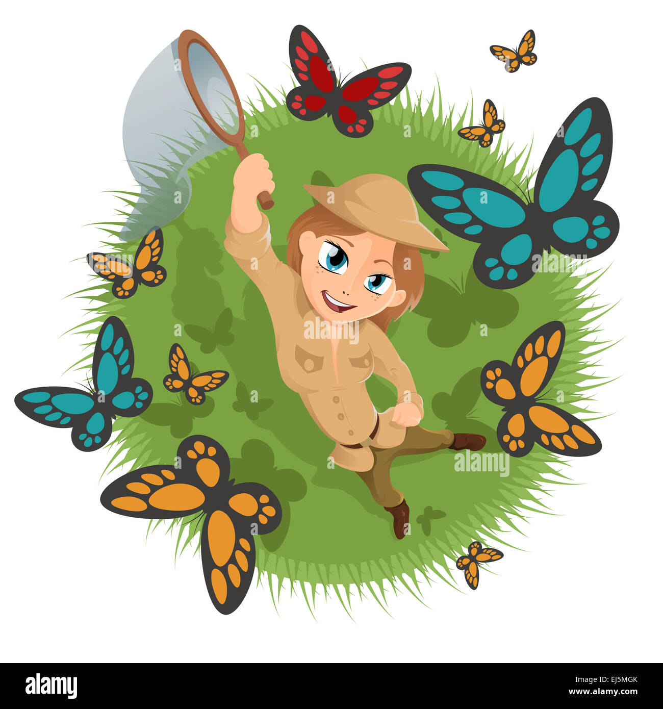 Vector image of cartoon cheerful happy entomologist Stock Photo - Alamy