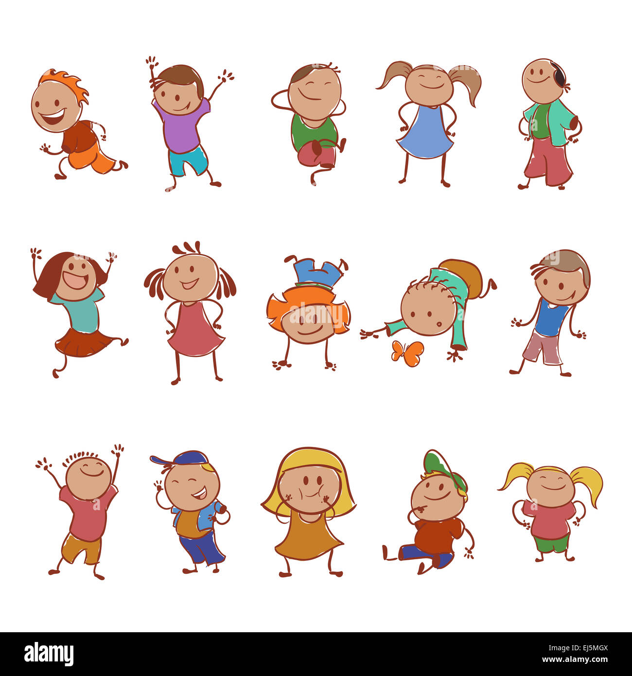Collection of icons with the cartoon children Stock Photo - Alamy