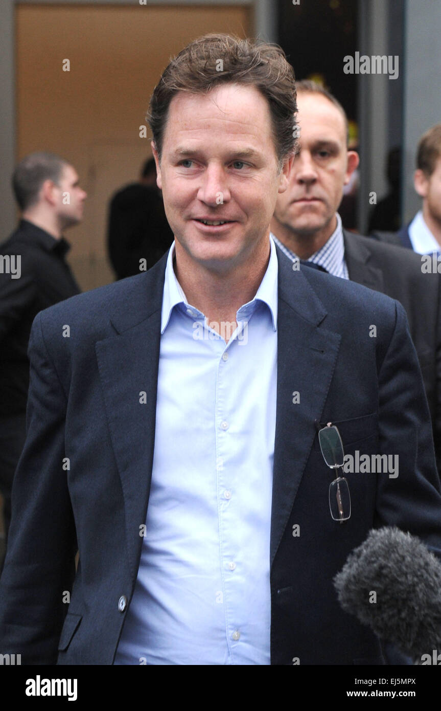 Deputy Prime Minister Nick Clegg leaving the LBC Radio studios ...