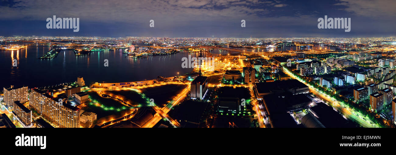 Osaka urban city sea port at night rooftop view. Japan Stock Photo - Alamy