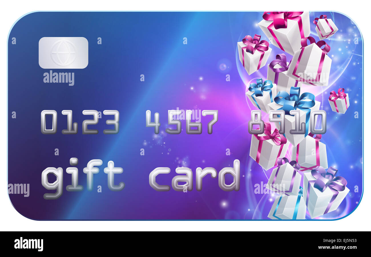 A credit card style gift card illustration with gifts or presents Stock ...
