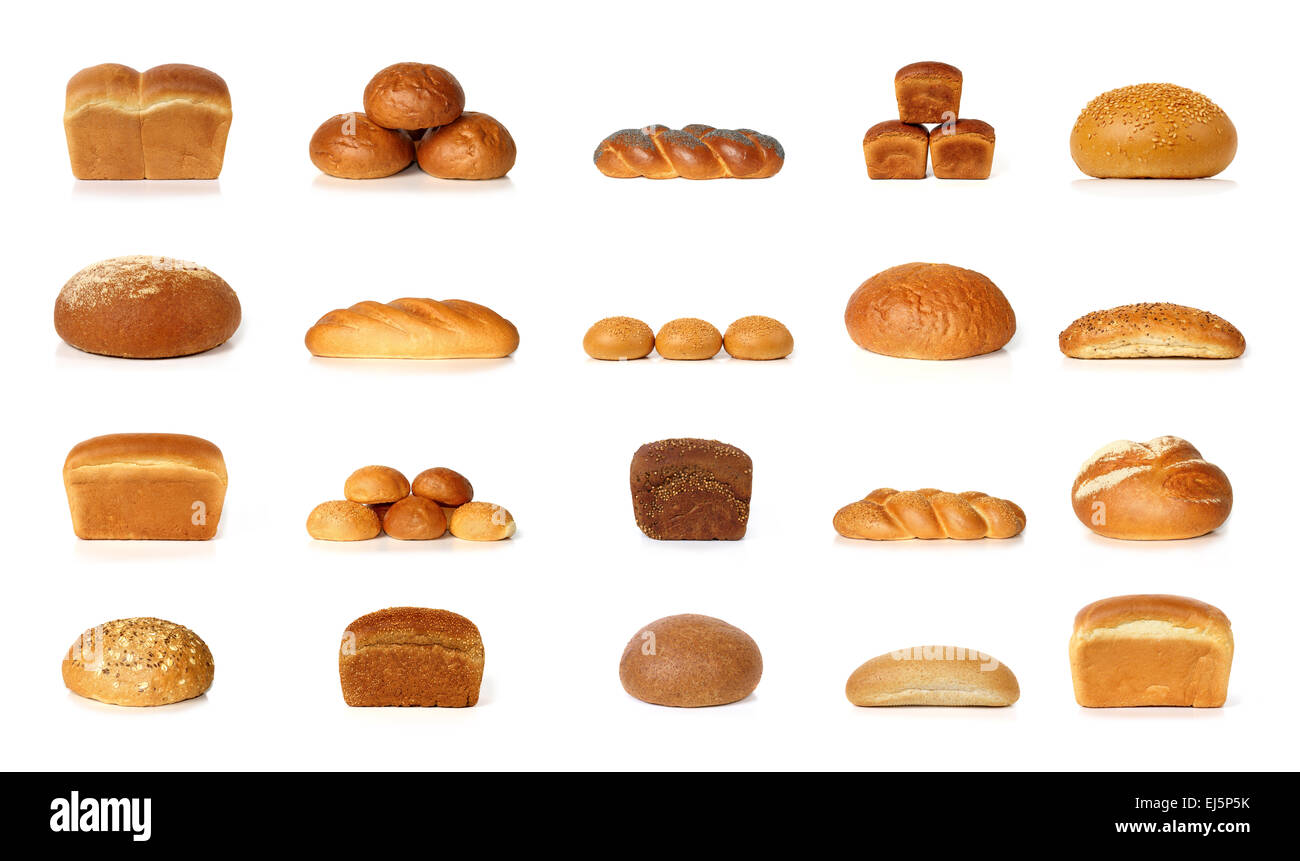 Variety of bread isolated on white Stock Photo - Alamy