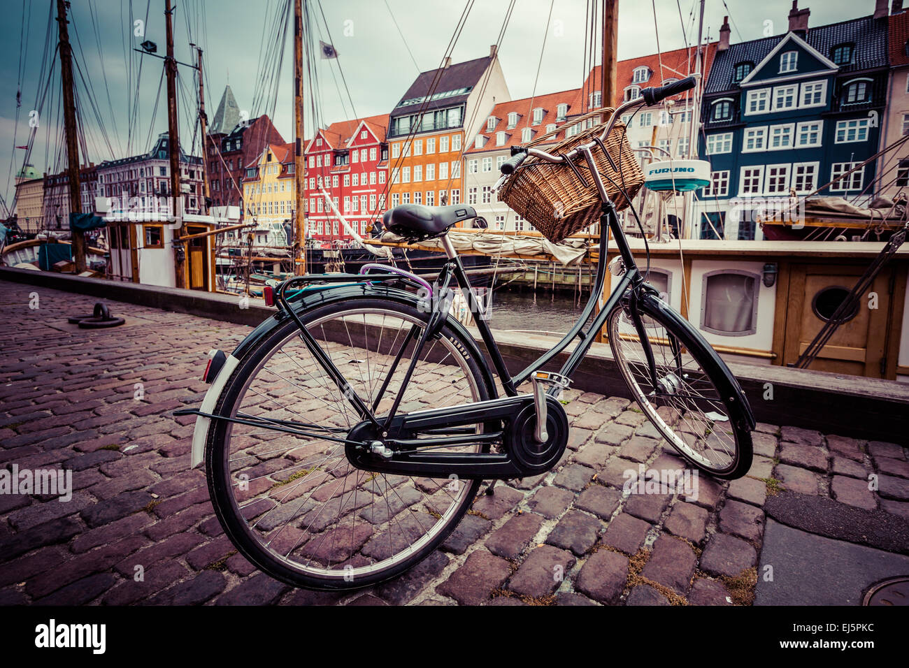 Classic vintage retro city bicycle in Copenhagen, Denmark Stock Photo ...