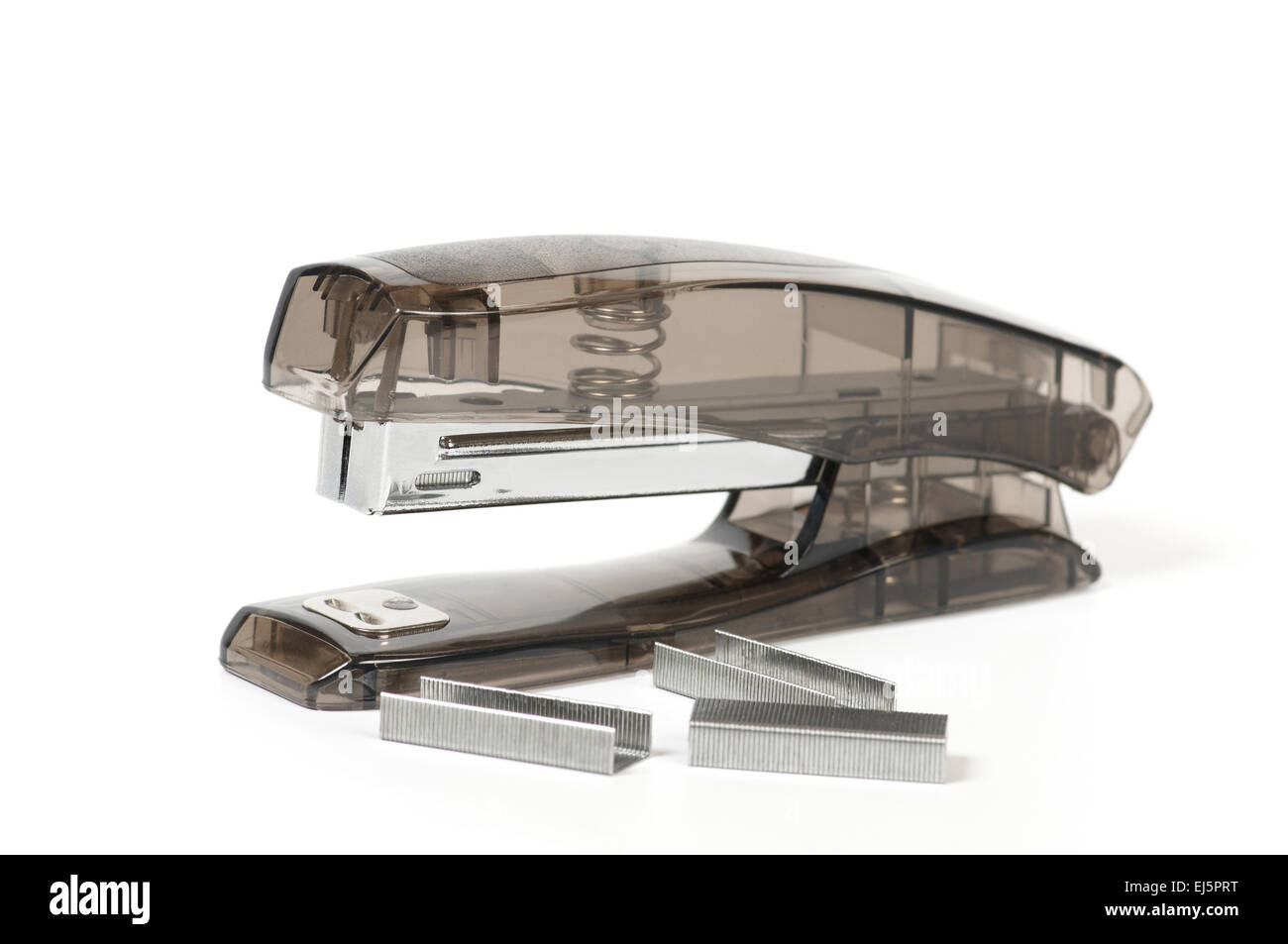 Transparent gray office stapler and staples isolated on white Stock ...