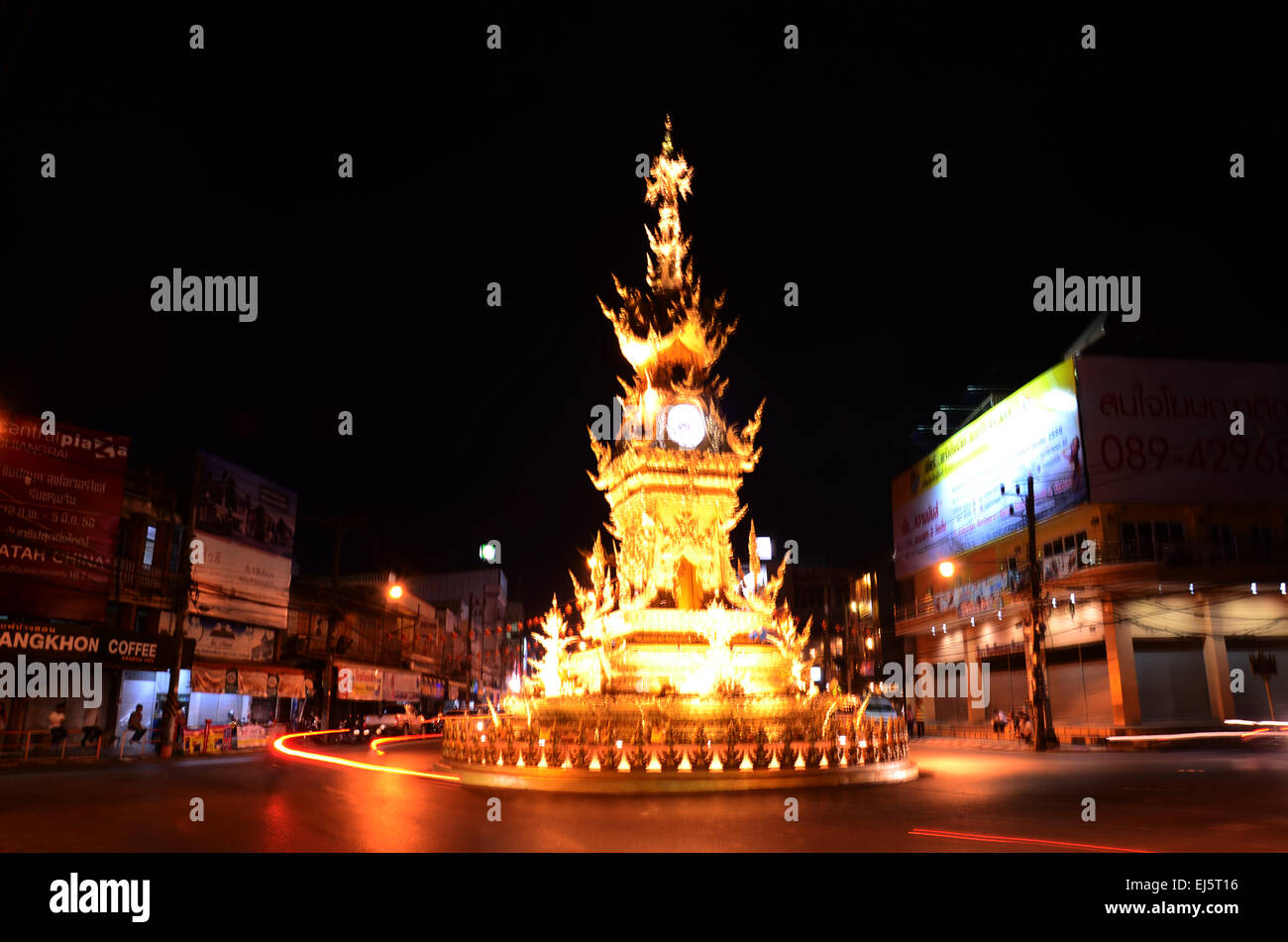 Chiang Rai clock-tower entertaining performance have lights and colors ...