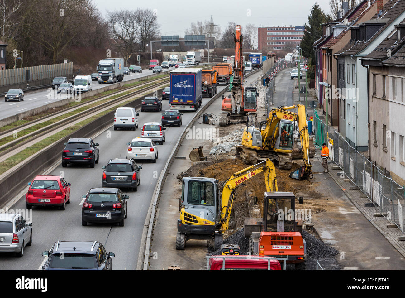 Construction site along motorway A40, Essen, Germany, building of a new ...