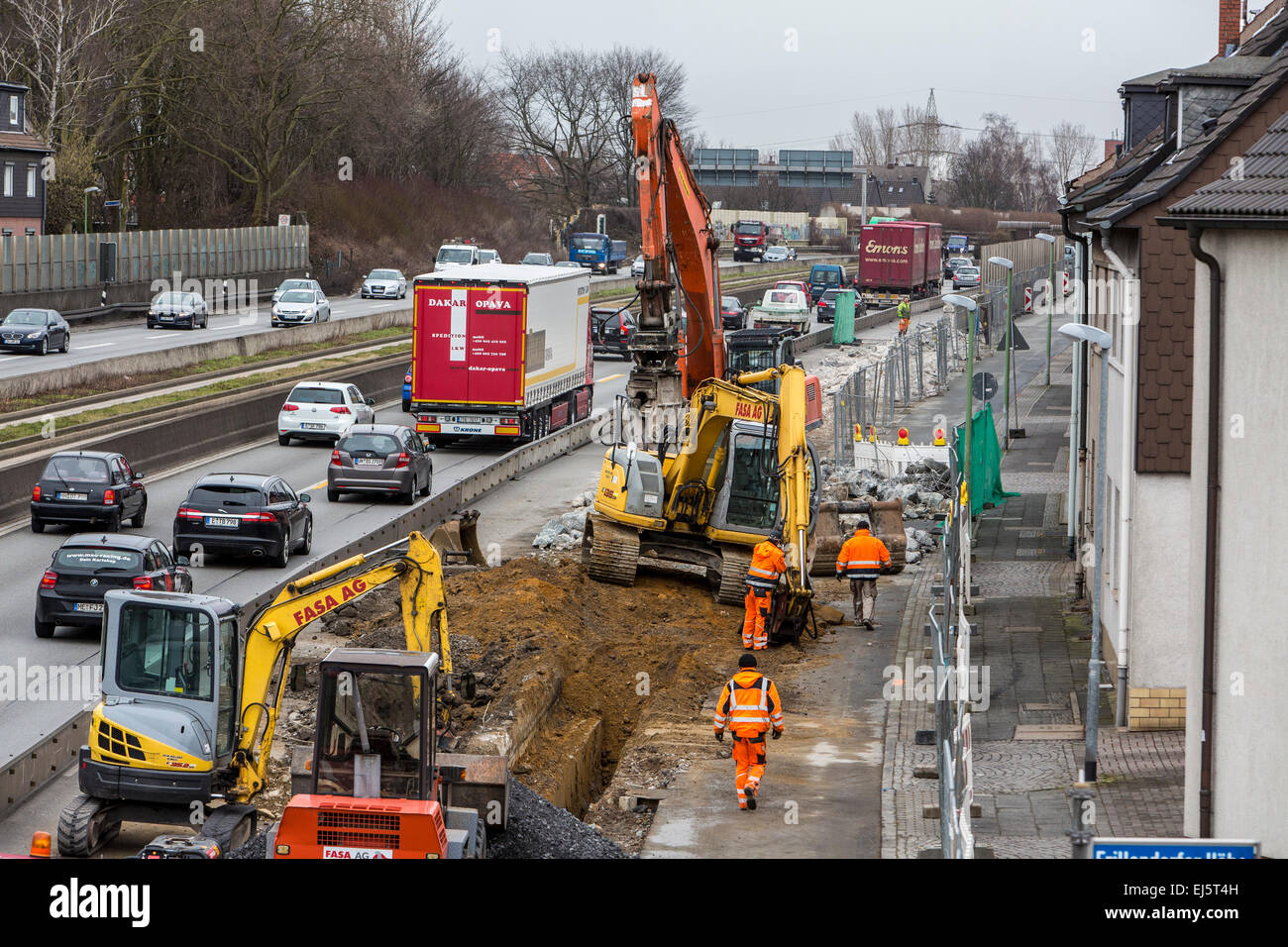 Construction site along motorway A40, Essen, Germany, building of a new ...