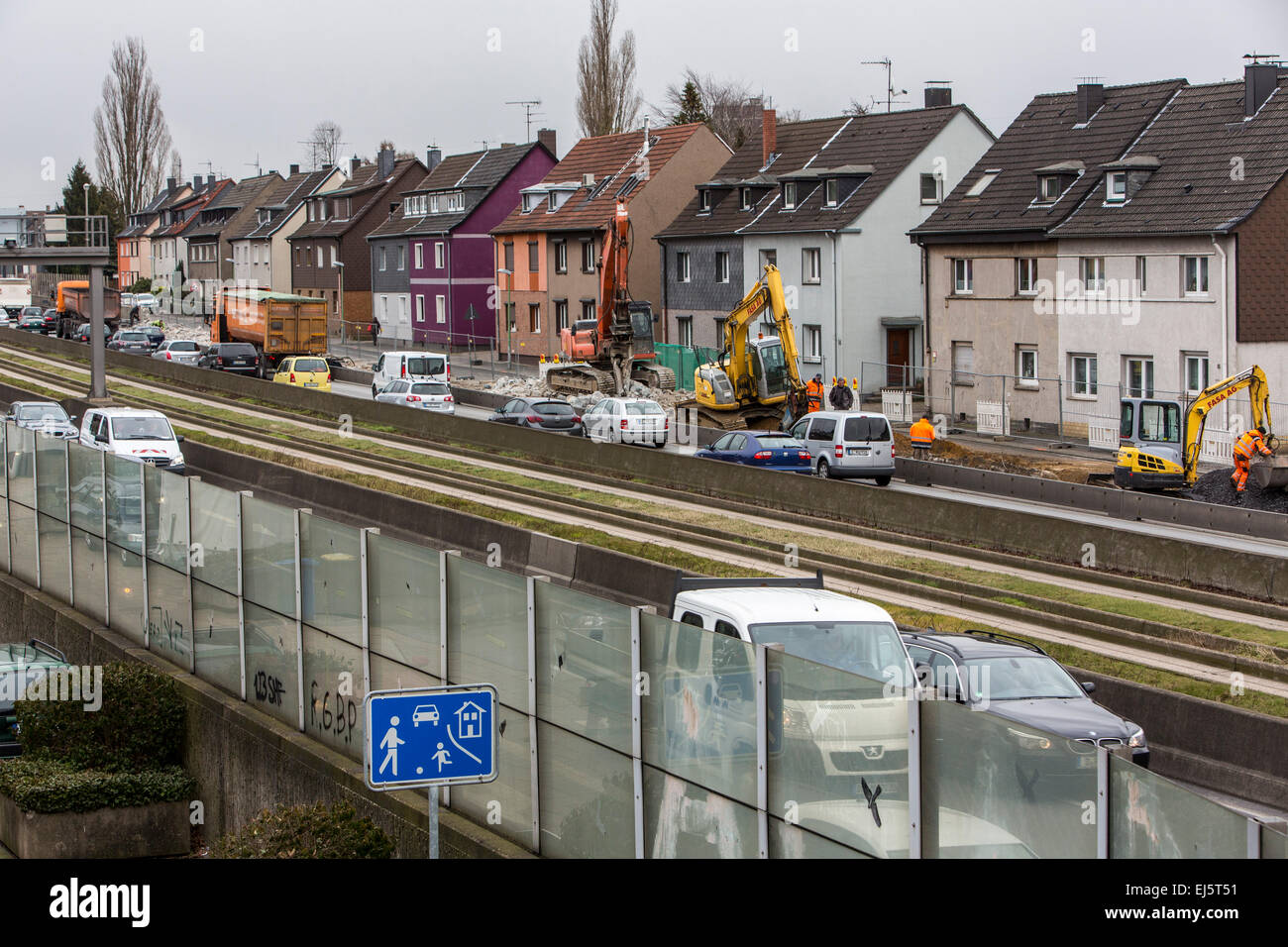 Construction site along motorway A40, Essen, Germany, building of a new ...