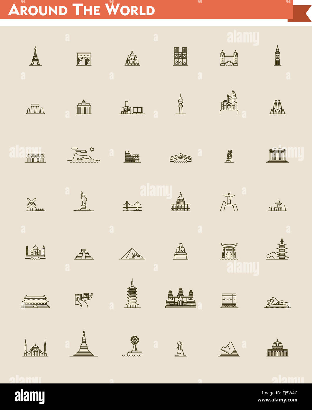 World landmarks set Stock Photo - Alamy