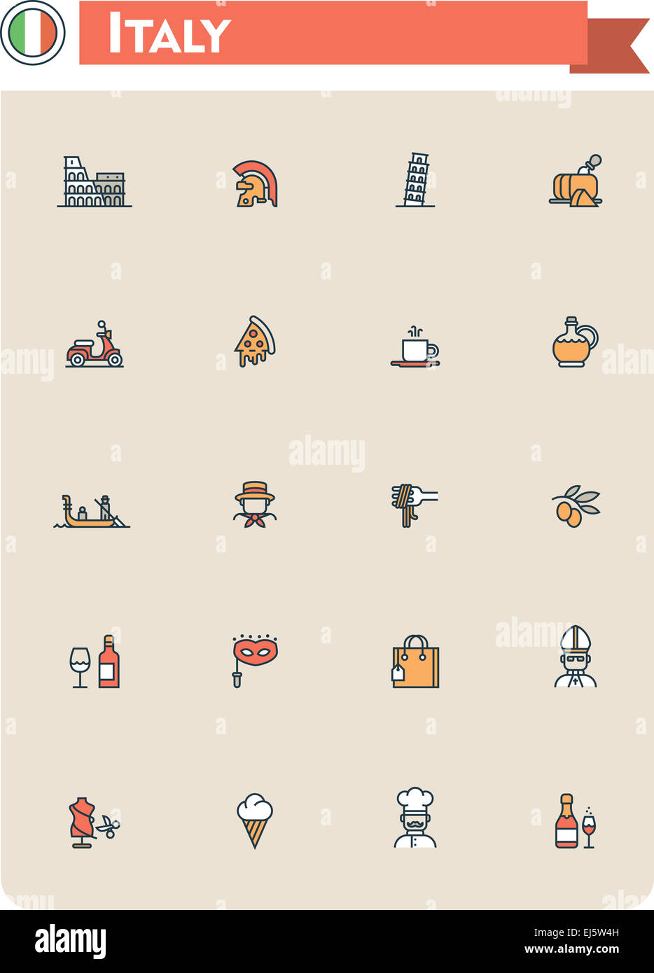 Italy travel icon set Stock Photo - Alamy