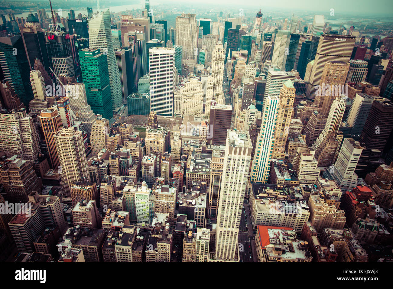 Aerial view of Manhattan skyline at sunset, New York City Stock Photo ...