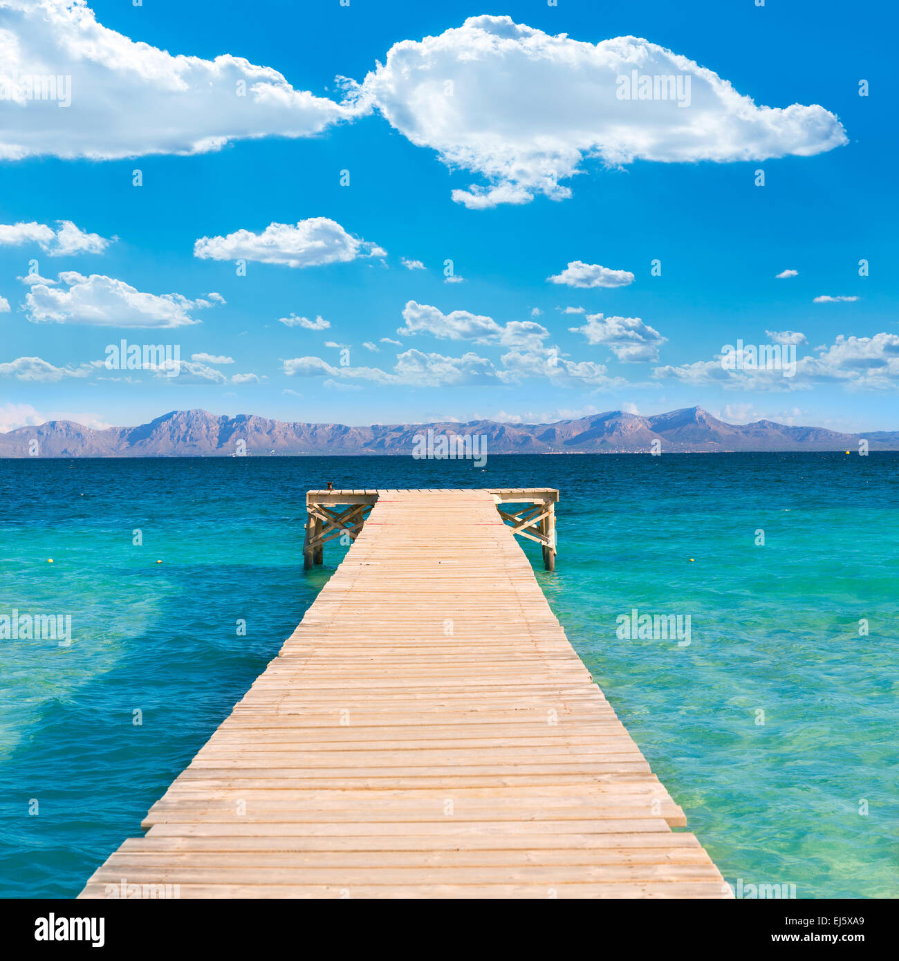 Mallorca Platja de Alcudia beach pier in Majorca Balearic islands Stock ...