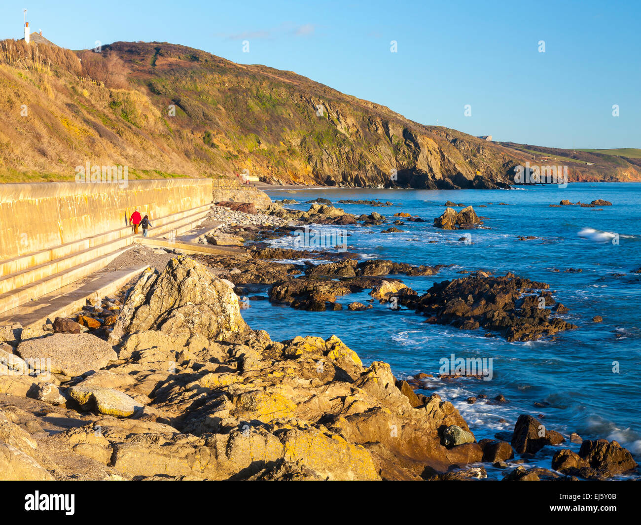 Late evening light on the coast at Portwrinkle Cornwall England UK ...