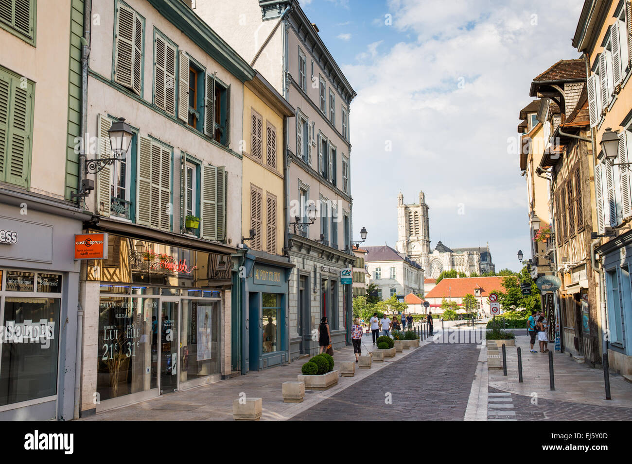 FRANCE: TROYES(Aube) Champagne region. Street of Troyes. The cathedral ...