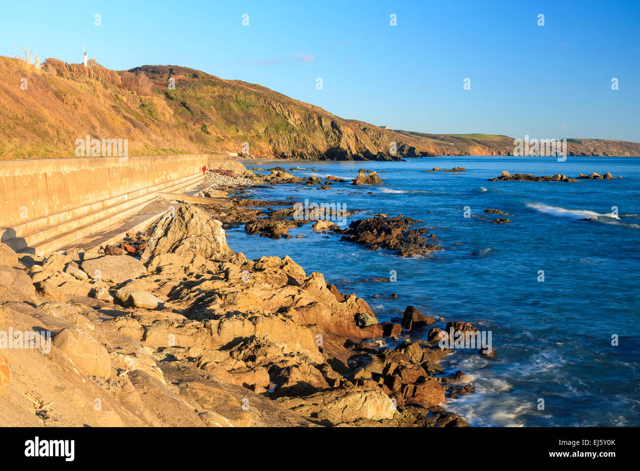 Late evening light on the coast at Portwrinkle Cornwall England UK ...