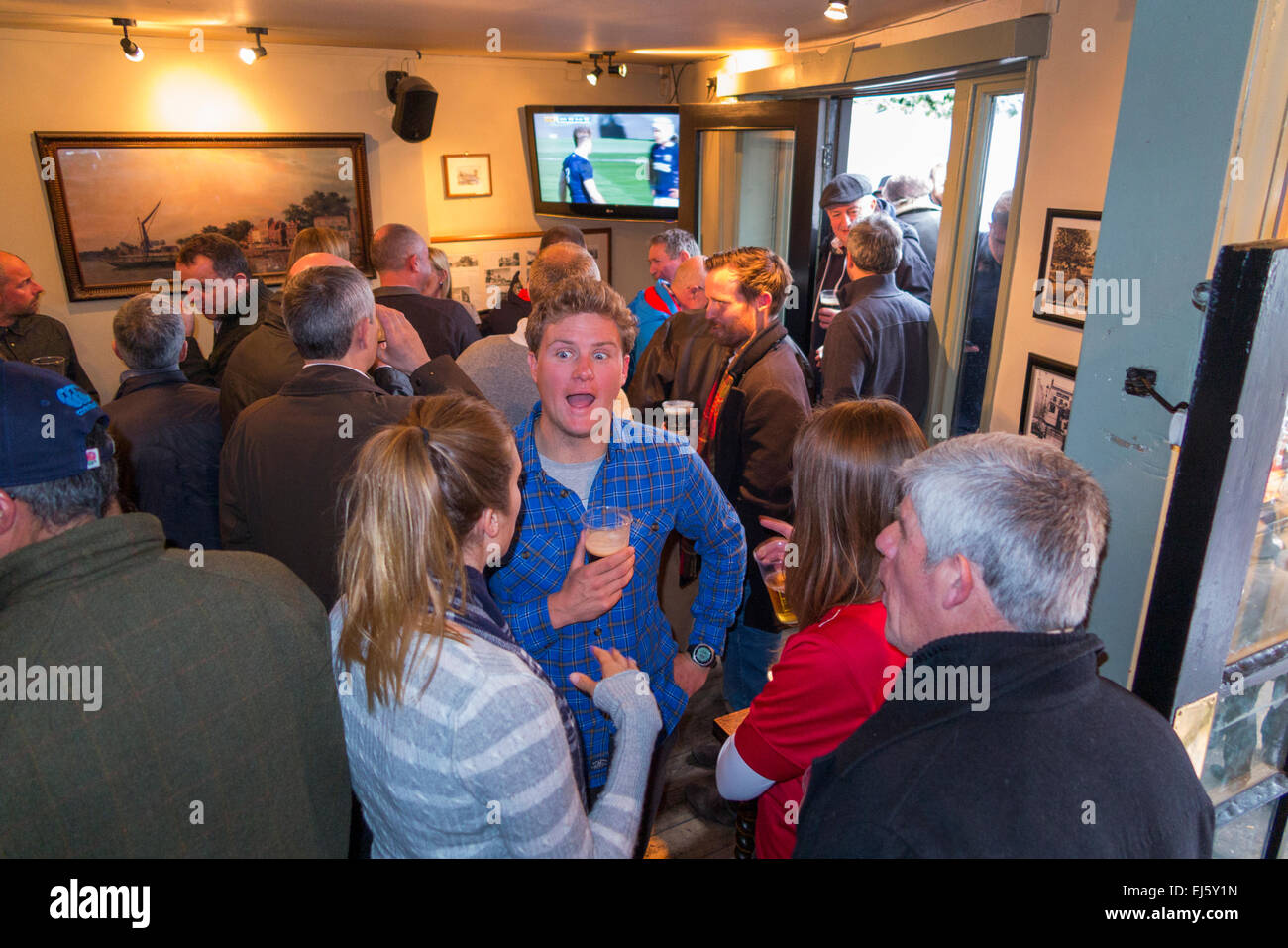 Rugby fans inside The White Swan Pub / in public house / tavern ...