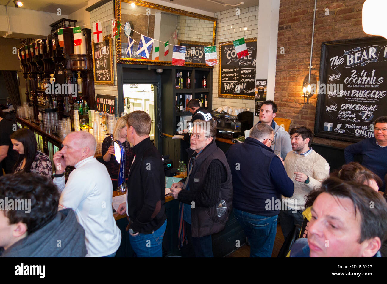 Rugby fan crowd / fans at crowded busy bar - The Bear pub / public ...