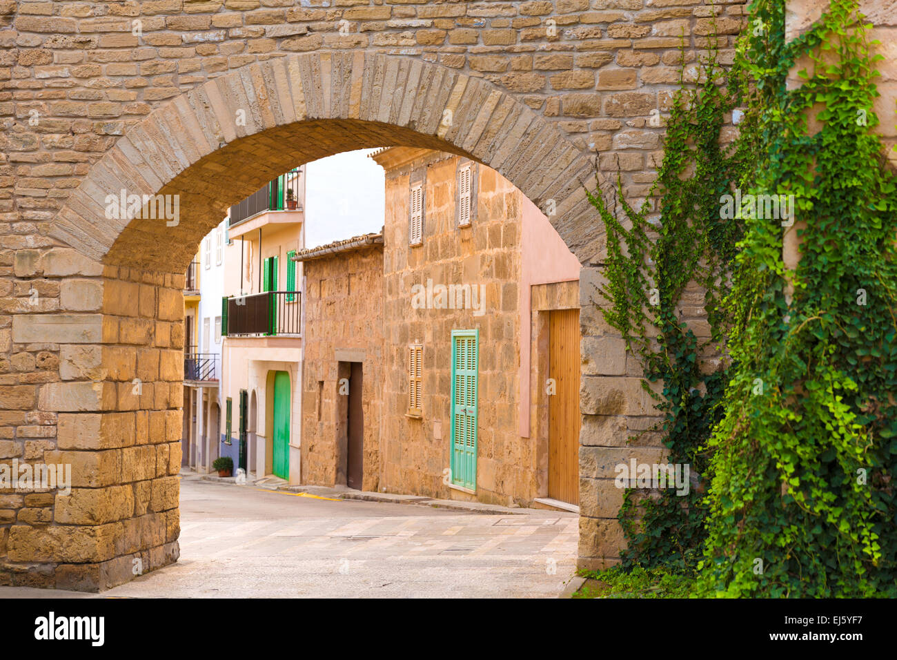 Alcudia Old Town fortress wall in Majorca Mallorca Balearic island of ...
