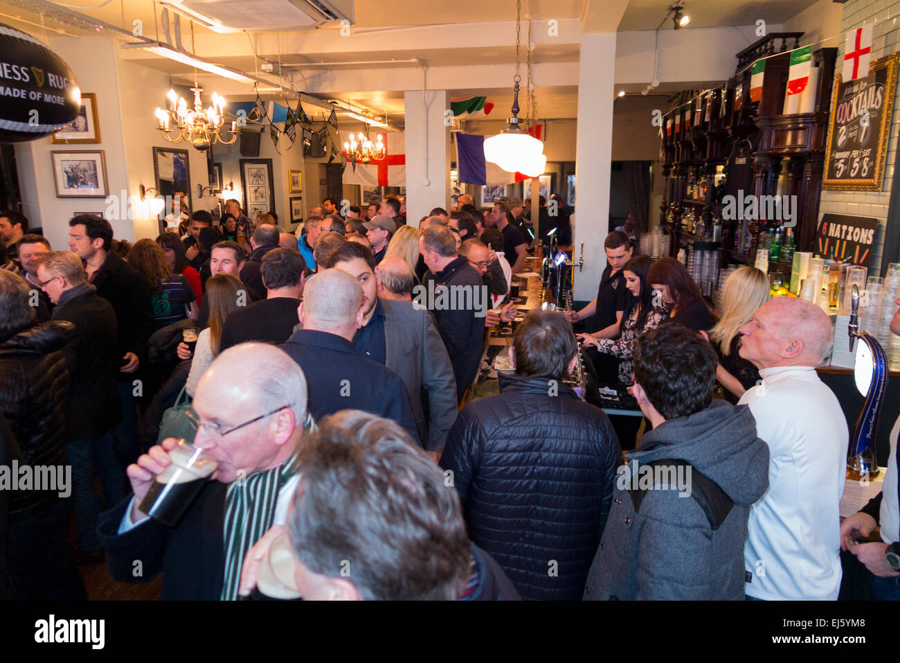 Rugby fan crowd / fans at crowded busy bar - The Bear pub / public ...