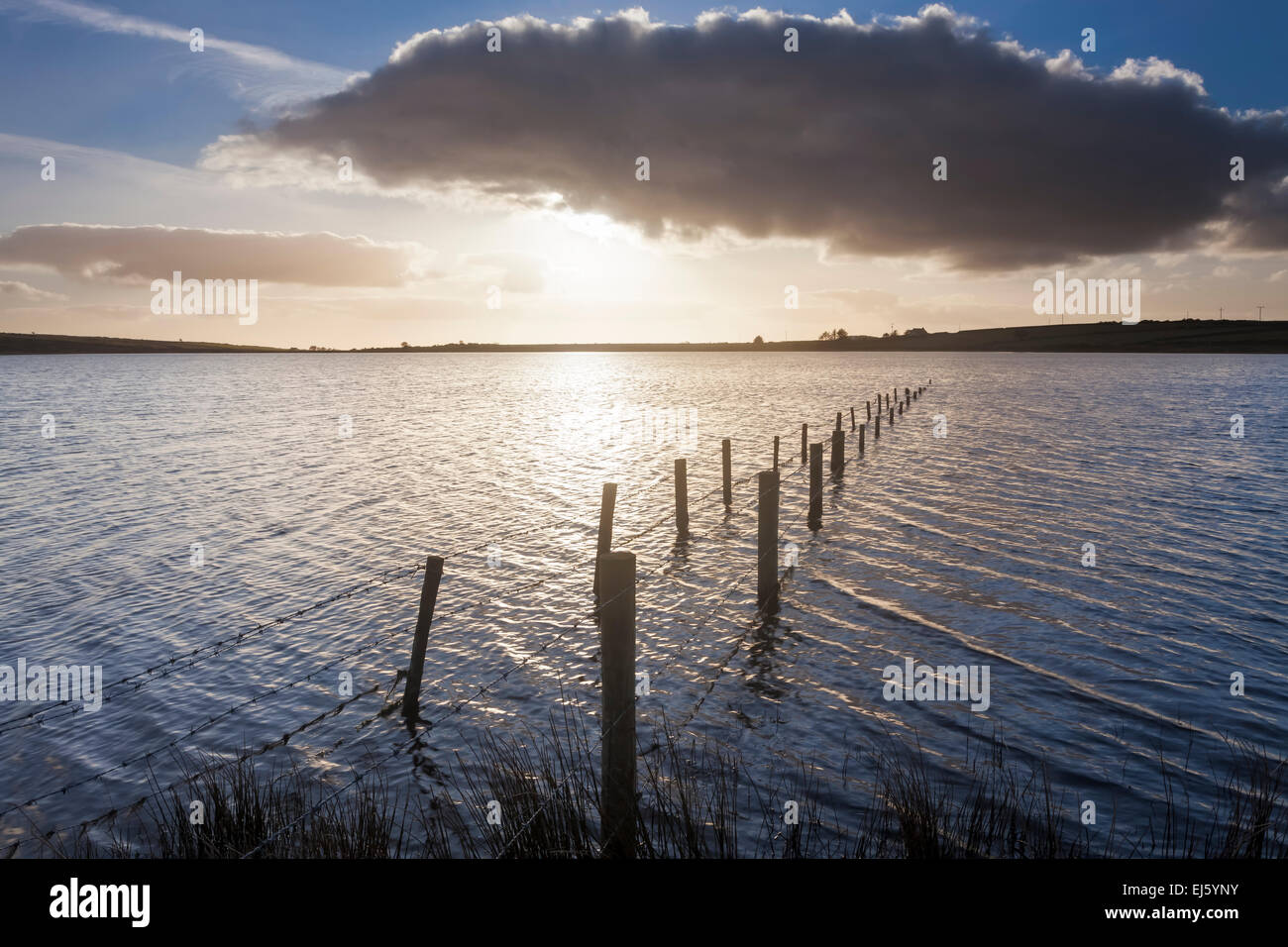 Dozmary Pool Lake on Bodmin Moor Cornwall England. It is one site that ...