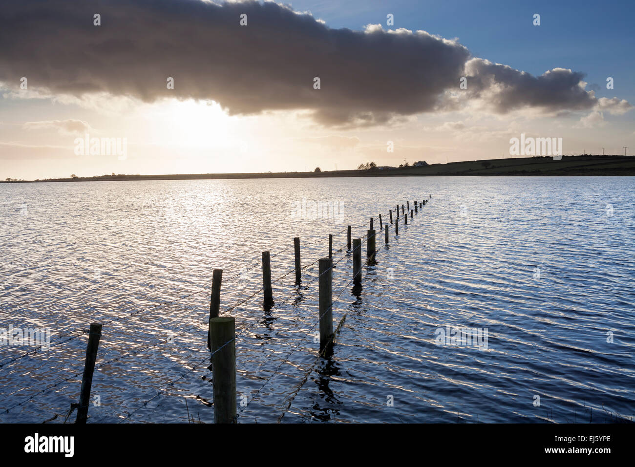 Dozmary Pool Lake on Bodmin Moor Cornwall England. It is one site that ...