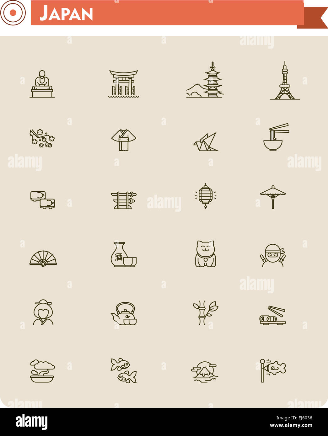 Japan travel icon set Stock Photo - Alamy