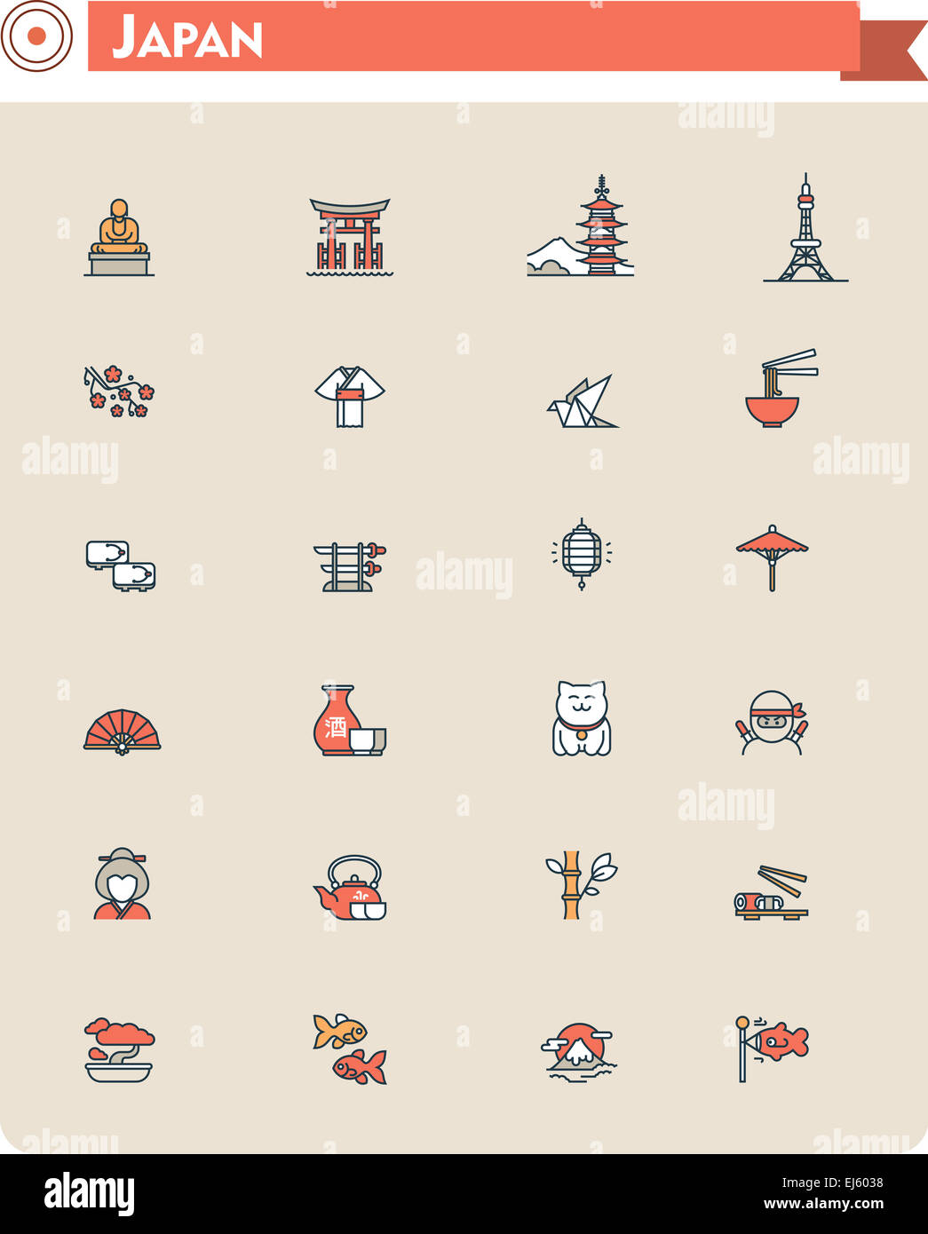 Japan travel icon set Stock Photo - Alamy