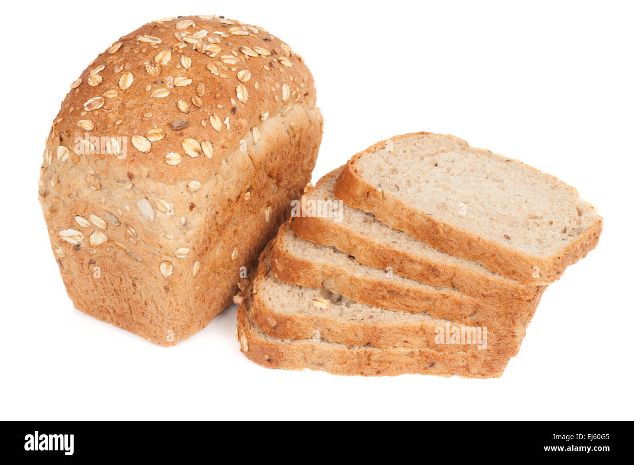 Grain Cereal Bread isolated on white. One loaf is sliced Stock Photo ...
