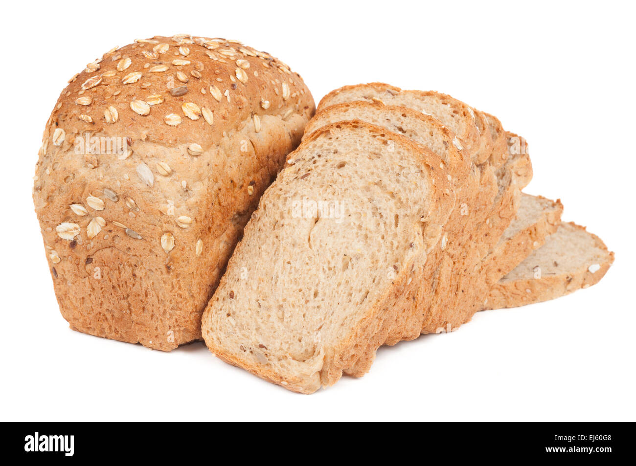 Grain Cereal Bread isolated on white. One loaf is sliced Stock Photo ...
