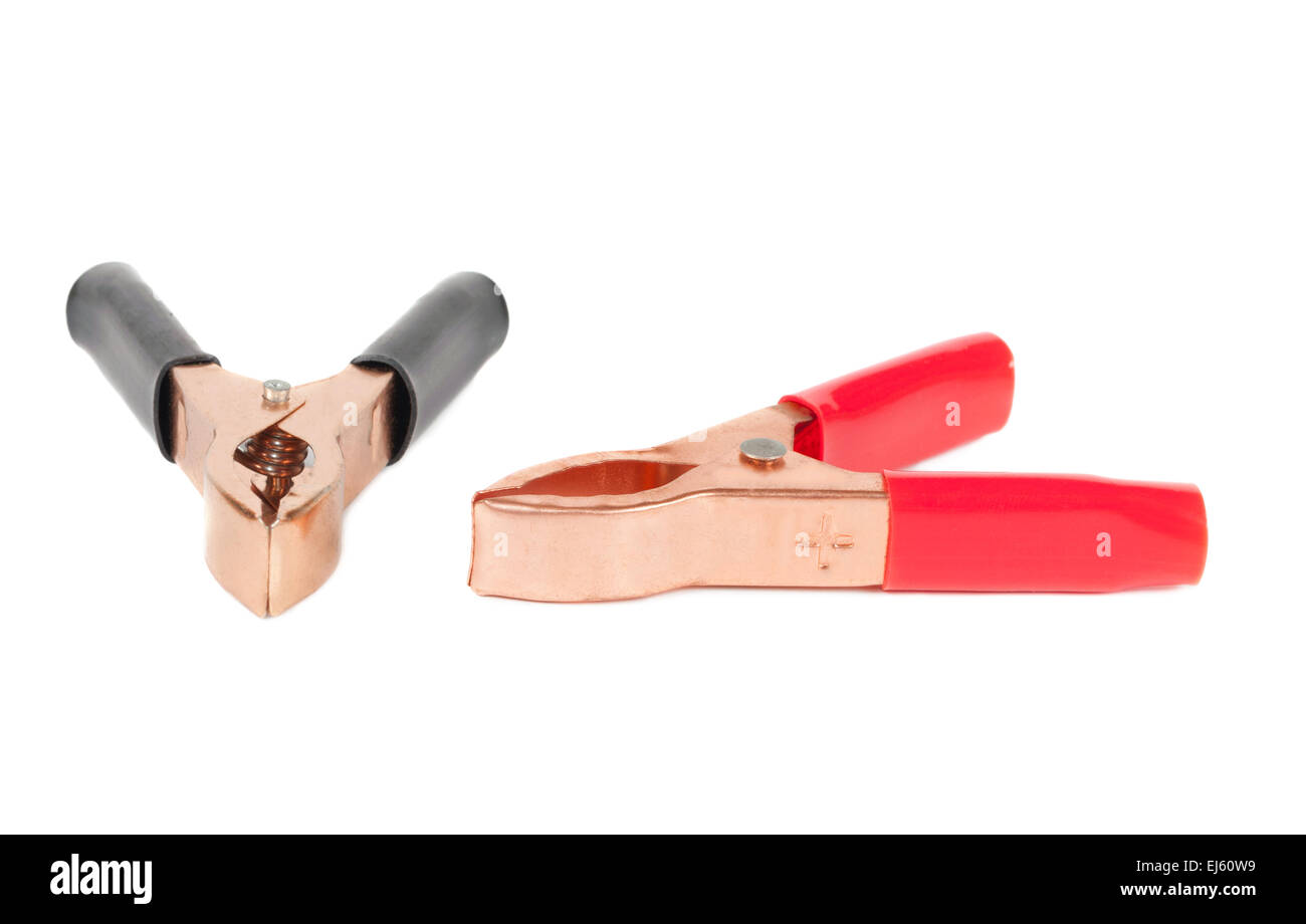 Two copper clips isolated over white background Stock Photo - Alamy