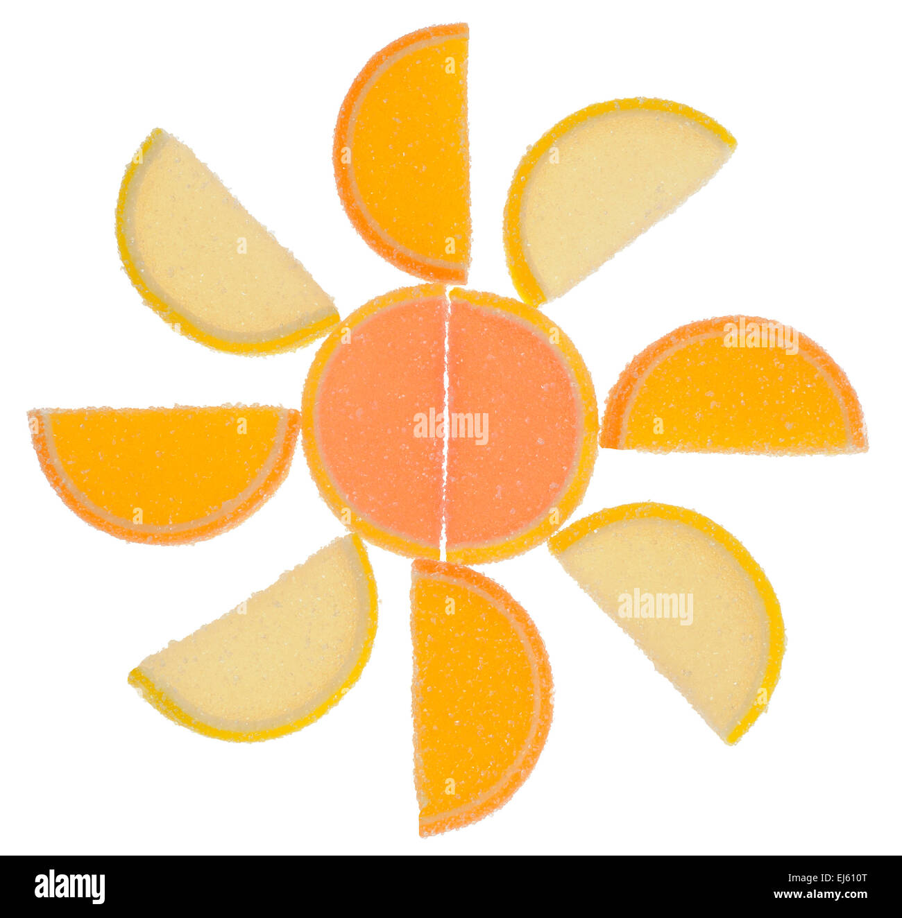 Fruit jelly candy slices isolated on white. Form of sun or flower Stock ...