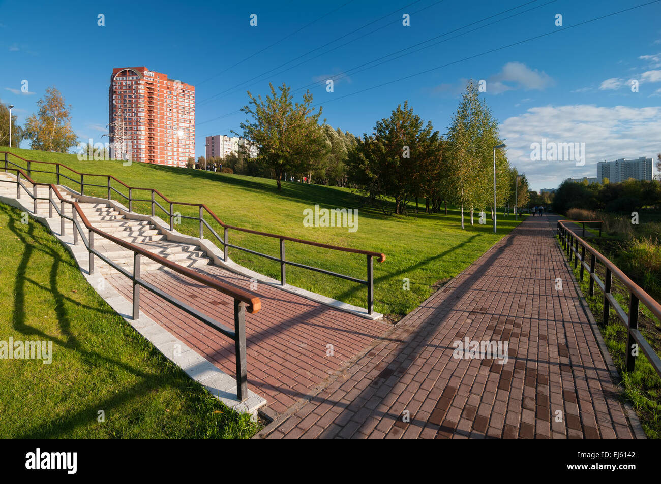 Paved pathway in the city park in Moscow Stock Photo - Alamy