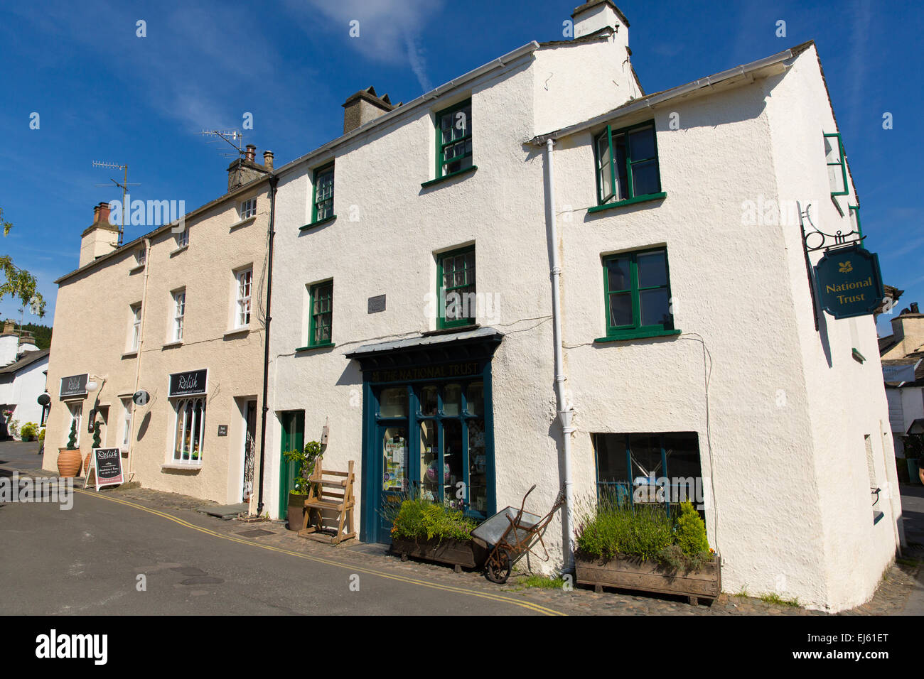 Hawkshead English Lake District England uk street on a beautiful sunny ...