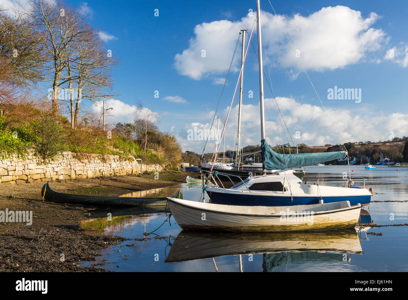 Small boats at the picturesque village of Mylor Bridge Cornwall England ...