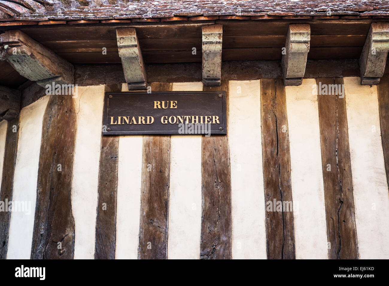 Traditional medieval timber-frame architecture in central square at ...