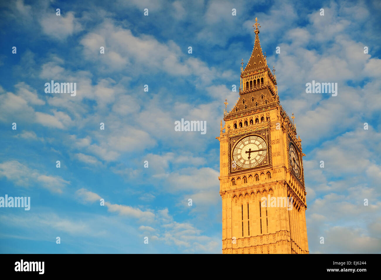 Big Ben closeup in London with blue sky Stock Photo - Alamy