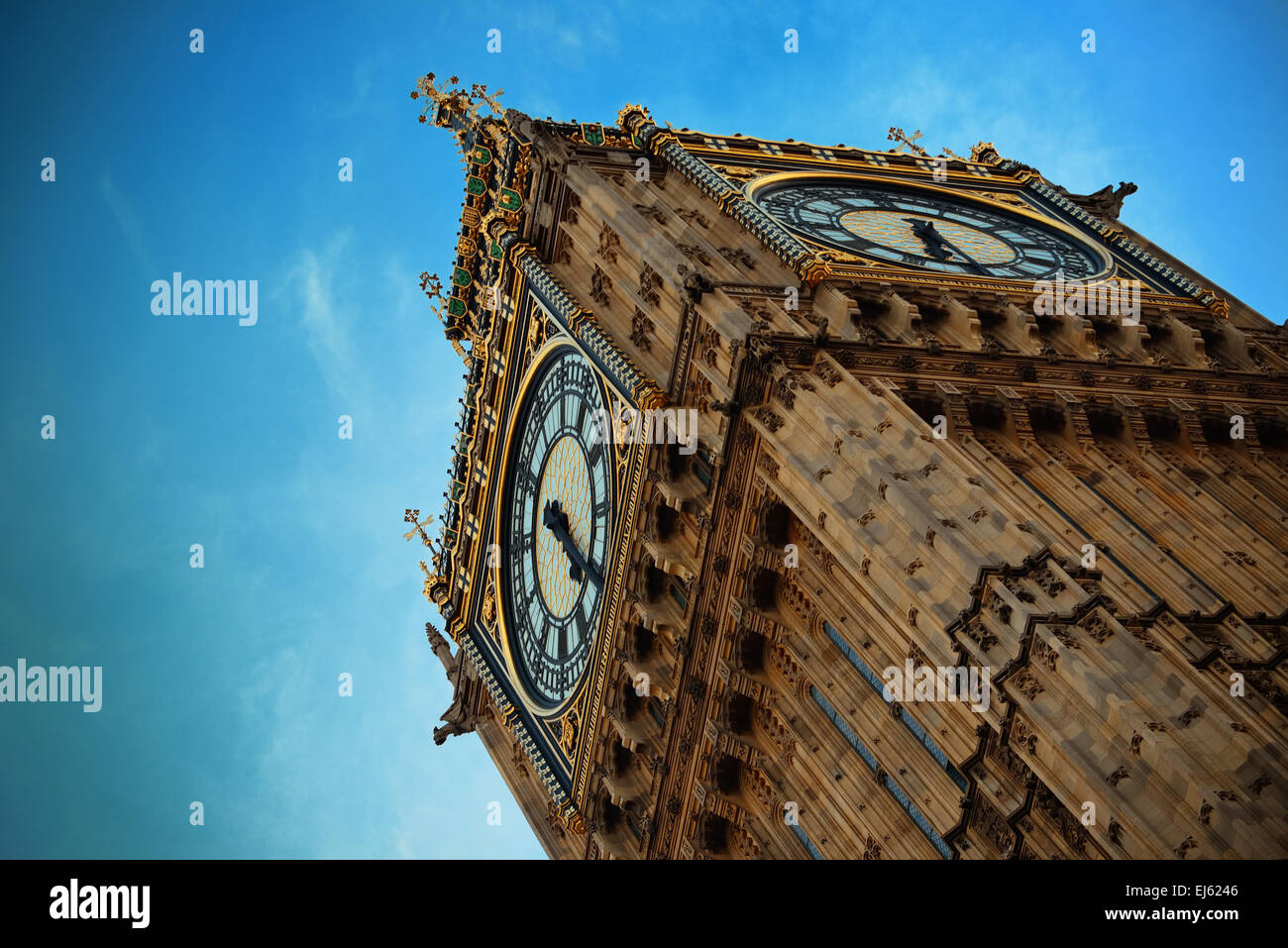 Big Ben closeup in London with blue sky Stock Photo - Alamy