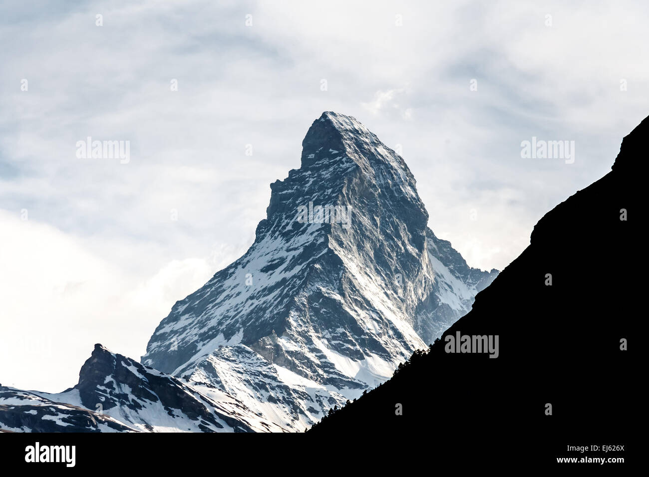 mountain Matterhorn, Alps, Zermatt, Switzerland with other silhouette ...