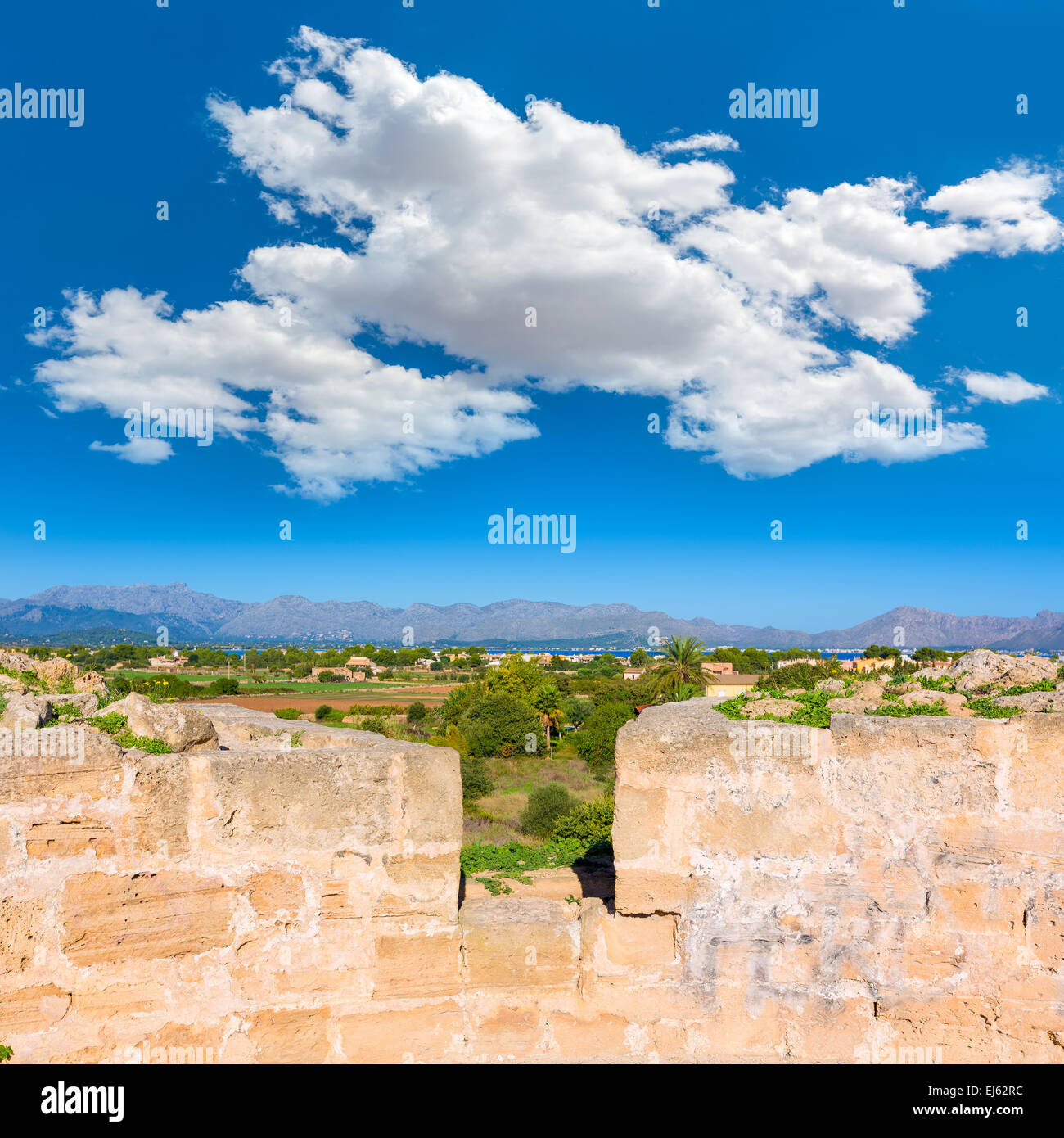 Alcudia Old Town fortress wall in Majorca Mallorca Balearic island of ...