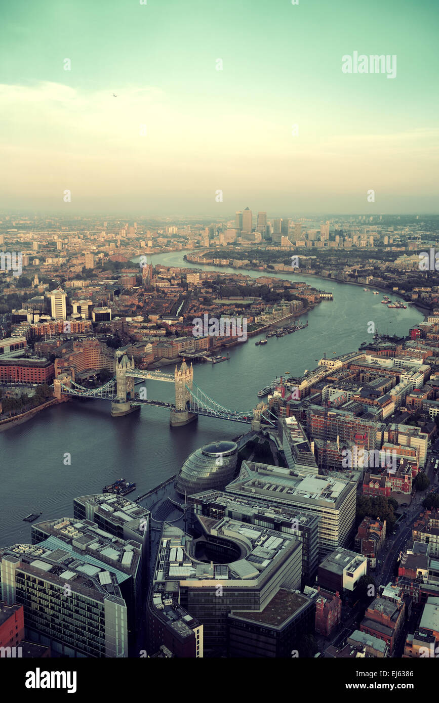 London rooftop view panorama at sunset with urban architectures and ...