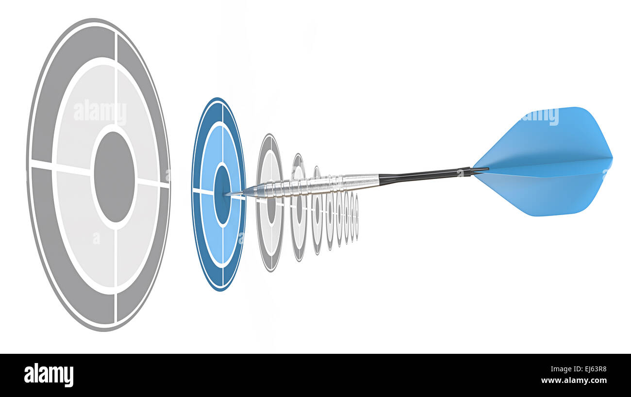 Blue Dart. Blue dart of brushed steel hitting target Stock Photo - Alamy
