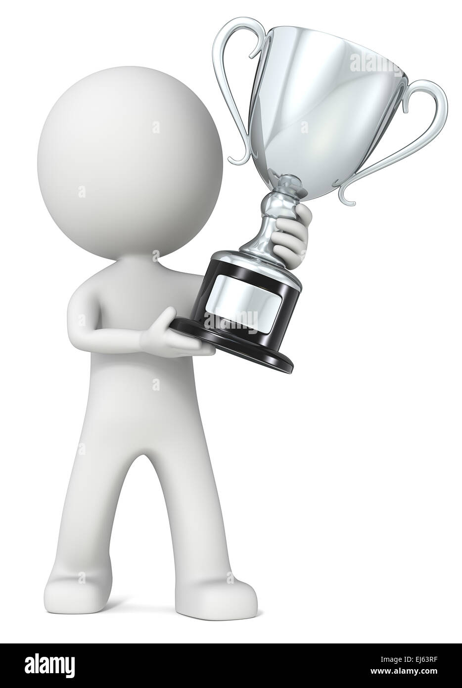 Trophy. The dude 3D character holding silver Trophy Stock Photo - Alamy