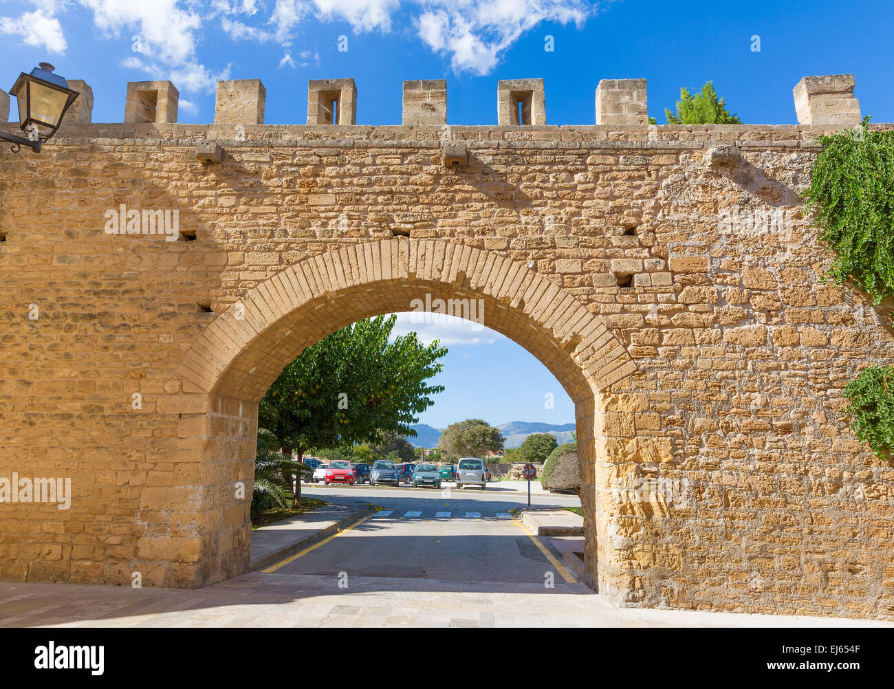 Alcudia Old Town fortress wall in Majorca Mallorca Balearic island of ...