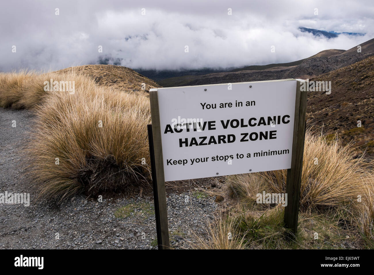Warning sign on the Tongariro alpine crossing near to the most recent ...