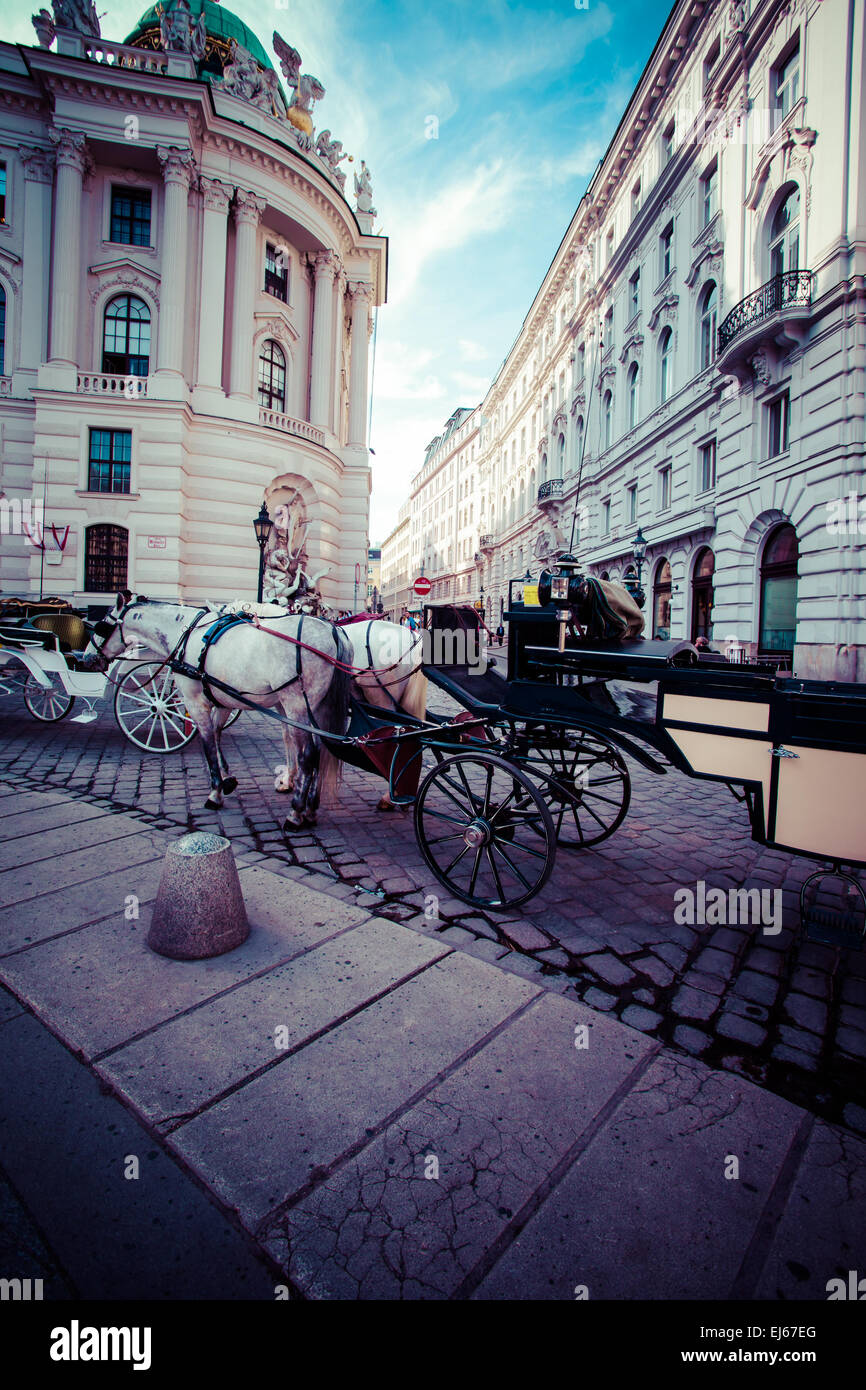 Traditional horse-drawn Fiaker carriage at famous Hofburg Palace in ...
